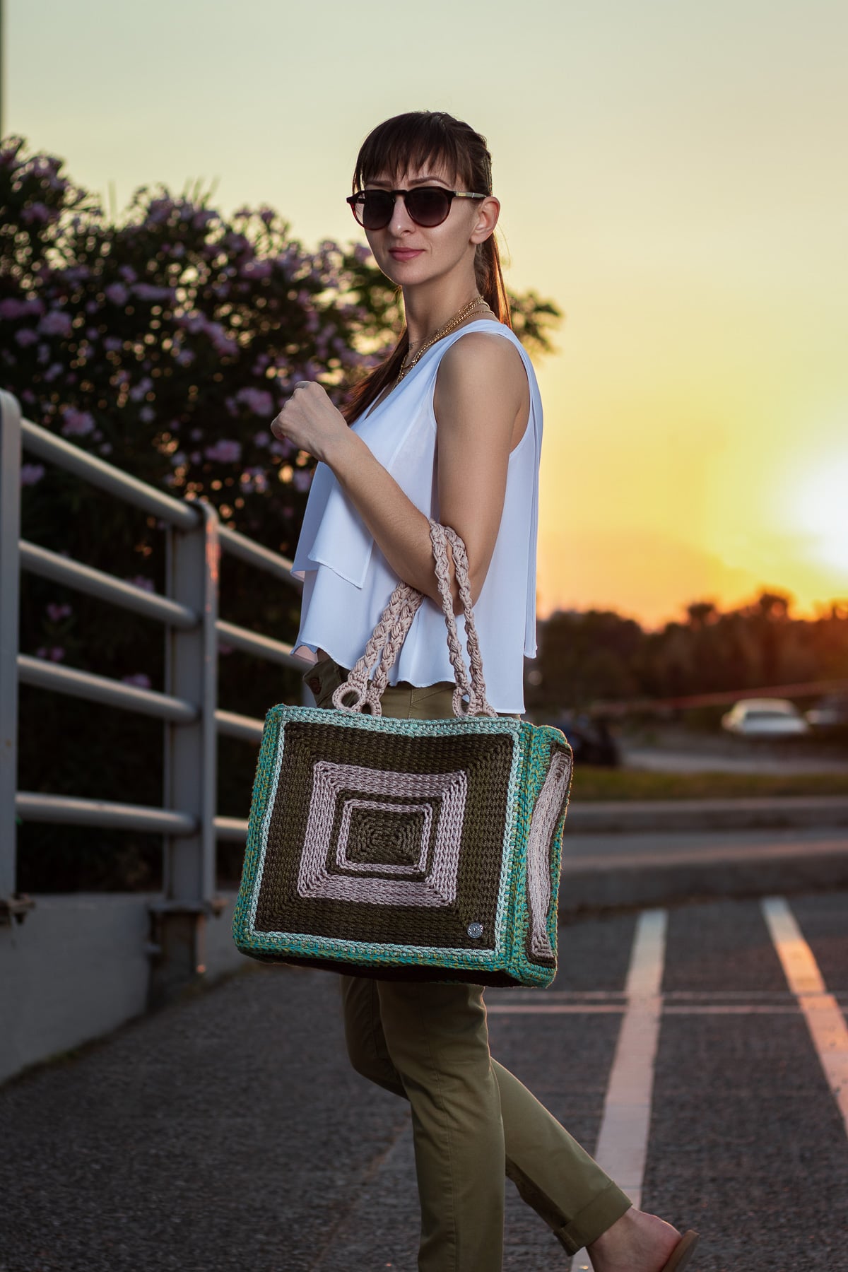Alfreda Olive Green Beige Crochet Tote Bag - Miss Polyplexi