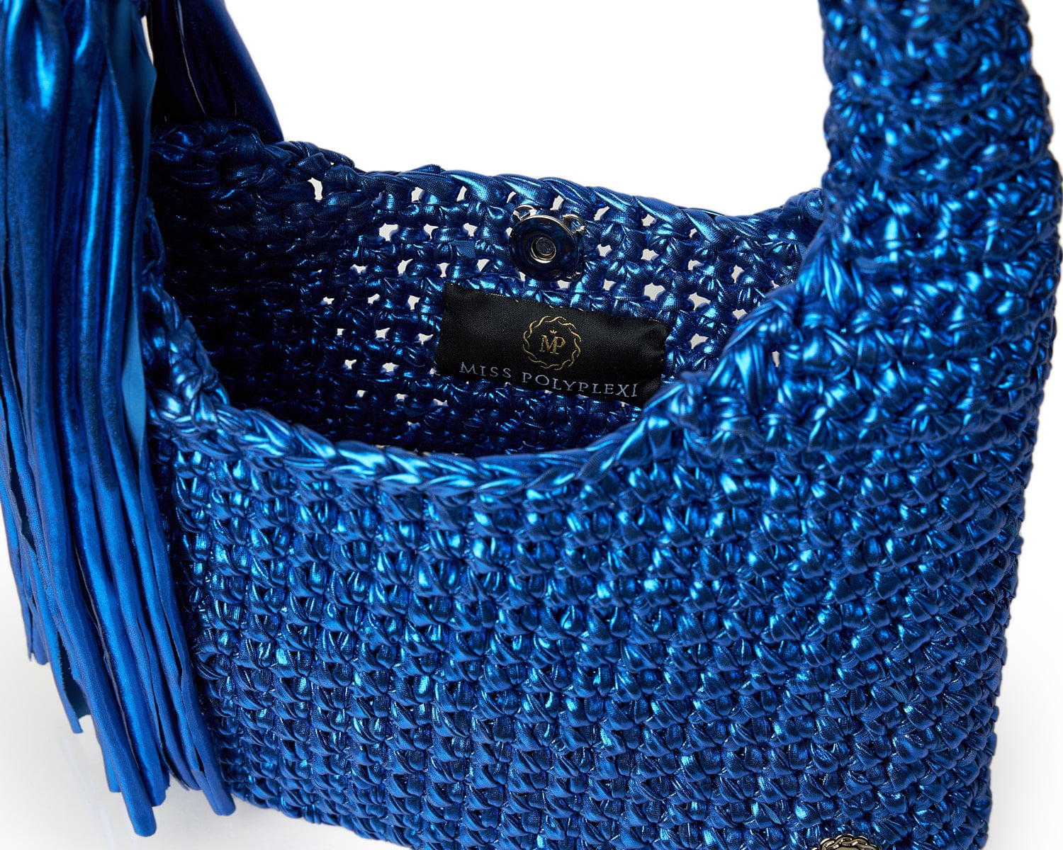 Almeria Metallic Blue Crochet Shoulder Bag - Miss Polyplexi