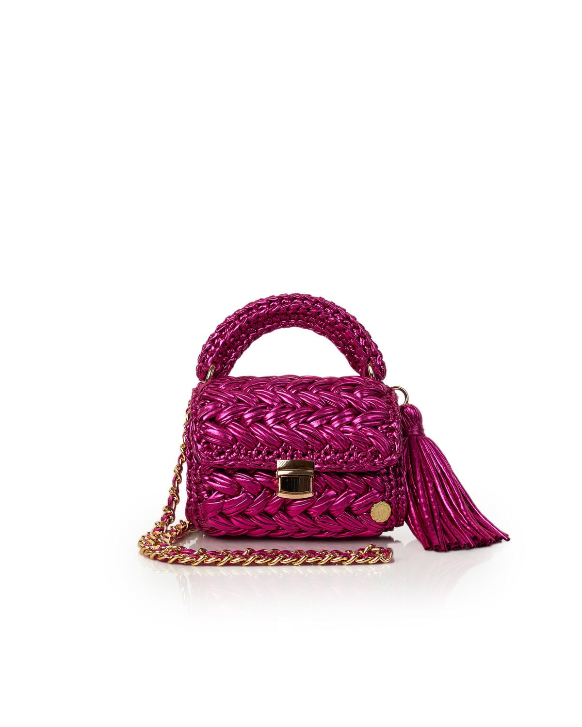 Seville Metallic Fuchsia Crochet Crossbody Bag - Miss Polyplexi