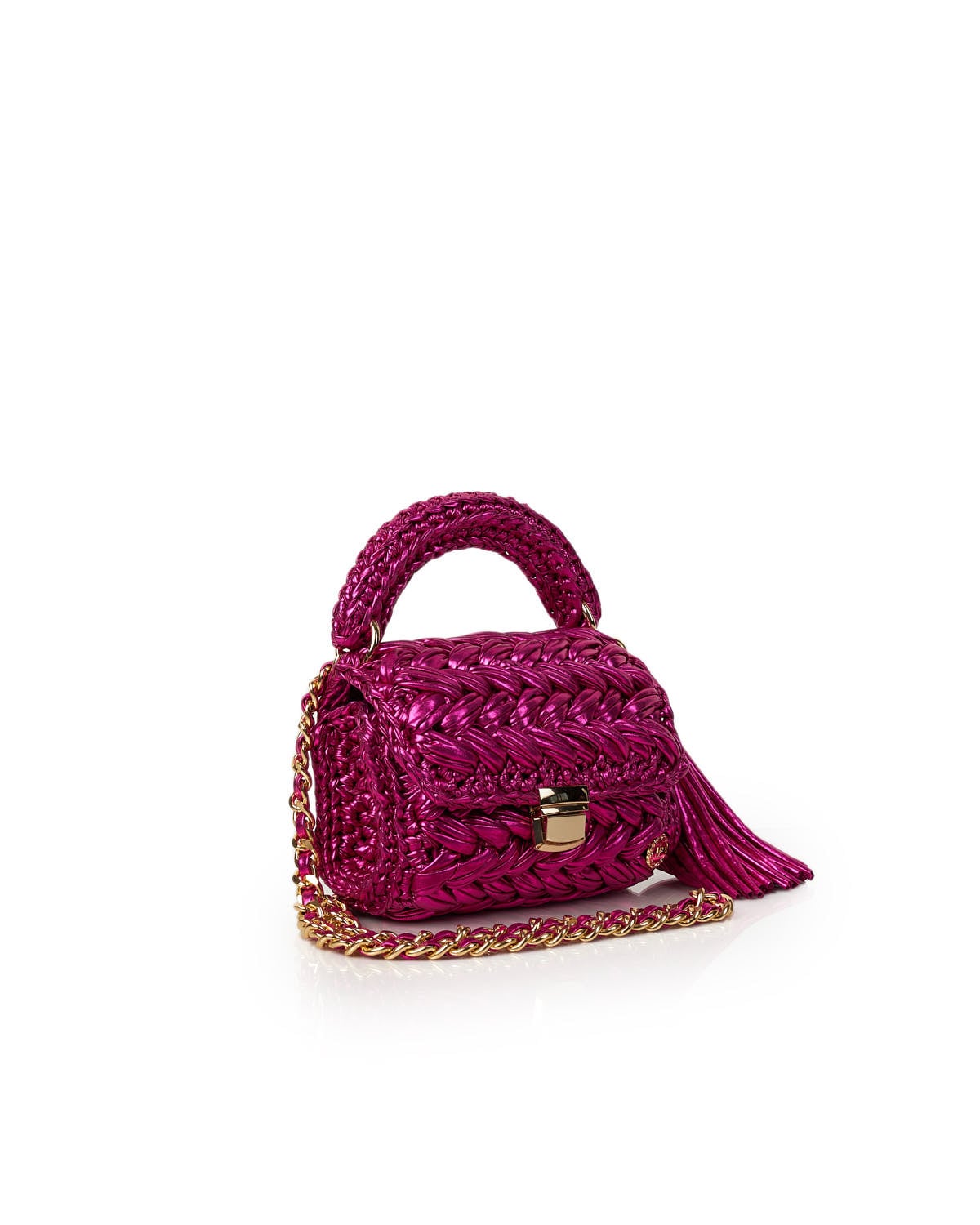 Seville Metallic Fuchsia Crochet Crossbody Bag - Miss Polyplexi